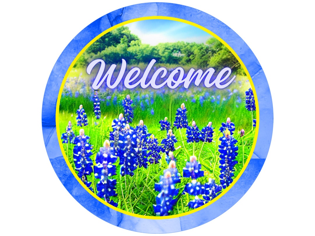 Texas Bluebonnet Floral Wreath Sign, Spring Bluebonnets in Meadow Metal ...