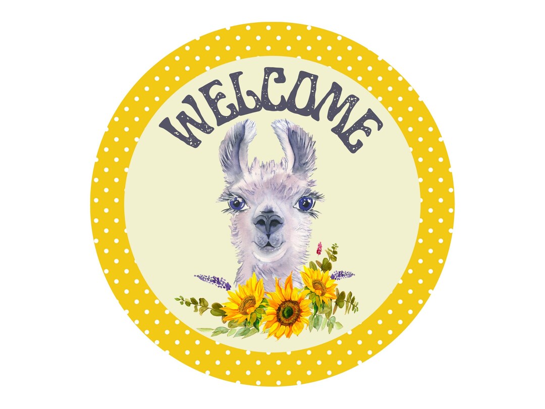 Llama Welcome Wreath Sign, Sunflower Round Wreath Attachment, Everyday ...