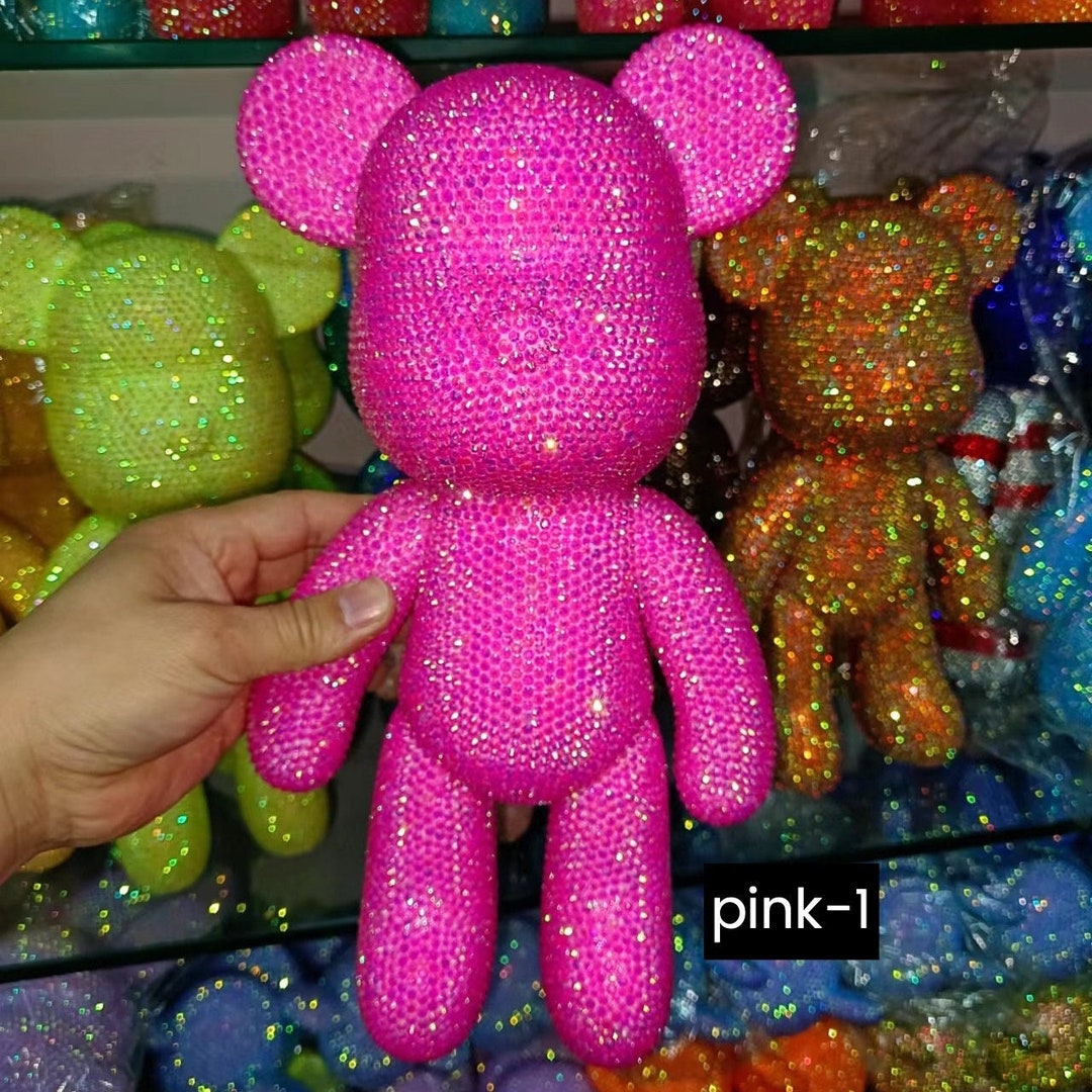Pink Handmade Rhinestone Bear Brick Figurine, Diamond Bear Statue, 5D ...