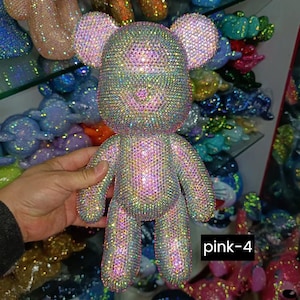 Pink Handmade Rhinestone Bear Brick Figurine, Diamond Bear Statue, 5D ...