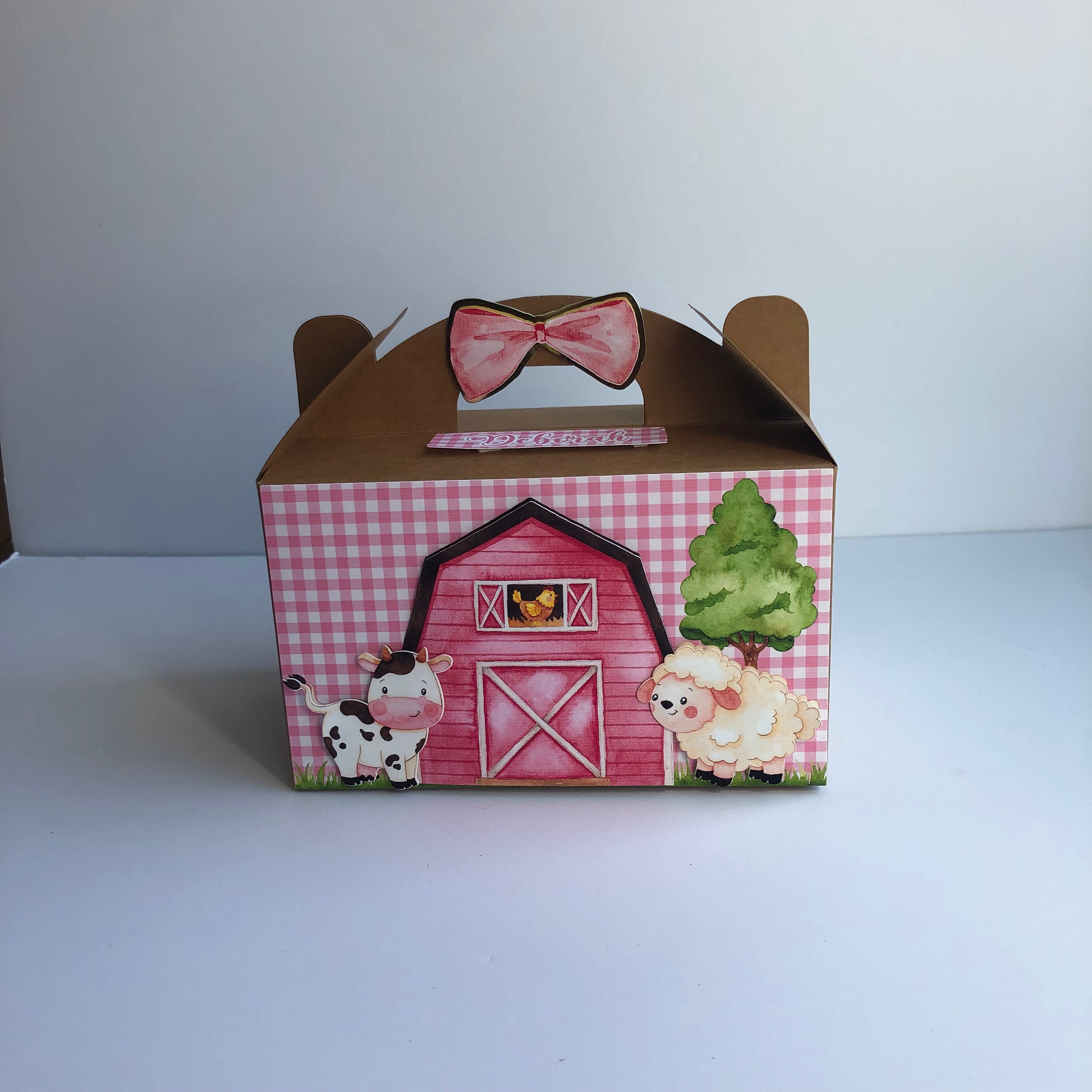 Pink Farm Animal Gable Box: Farm Party Favor, Goodie Bag - Etsy
