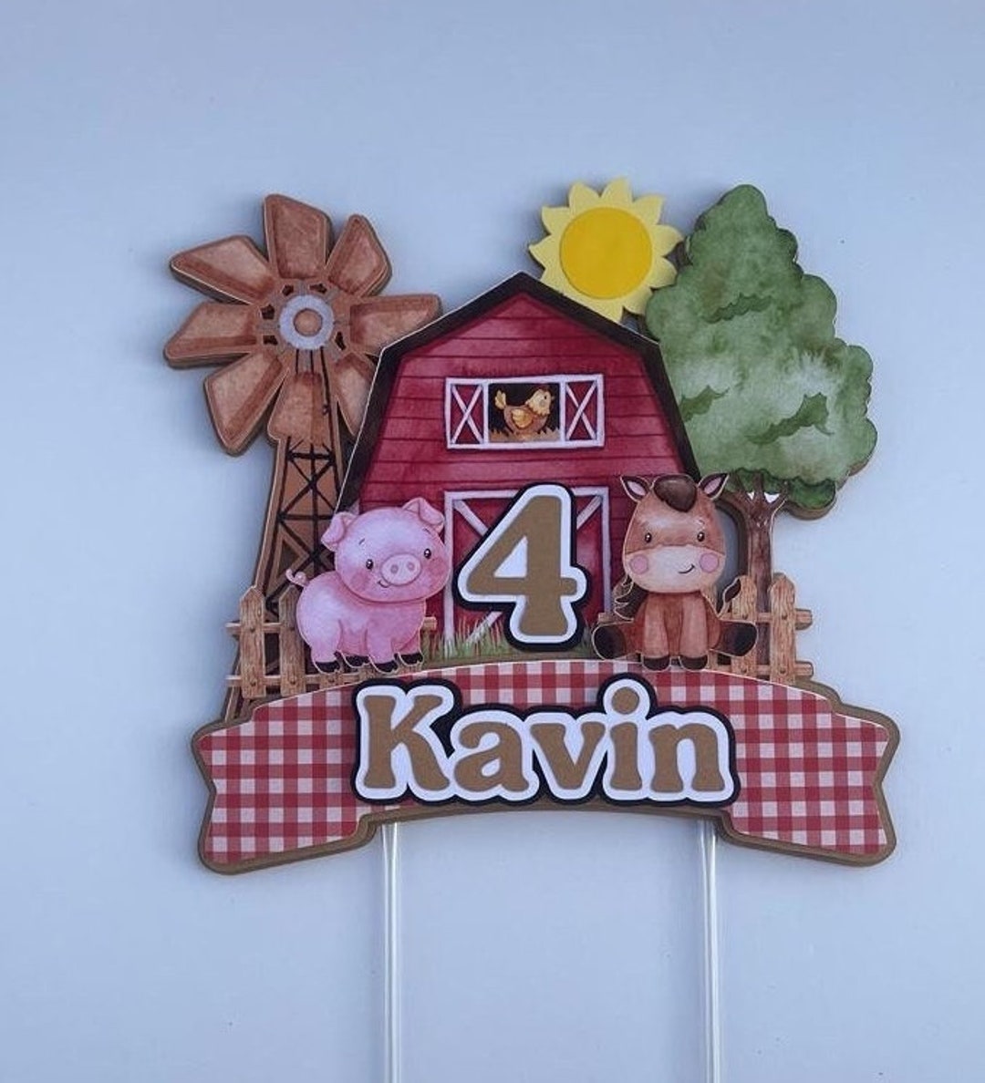 Barnyard Cake Topper, Farm Cake Topper, Farm Party Supplies, Red Barn ...