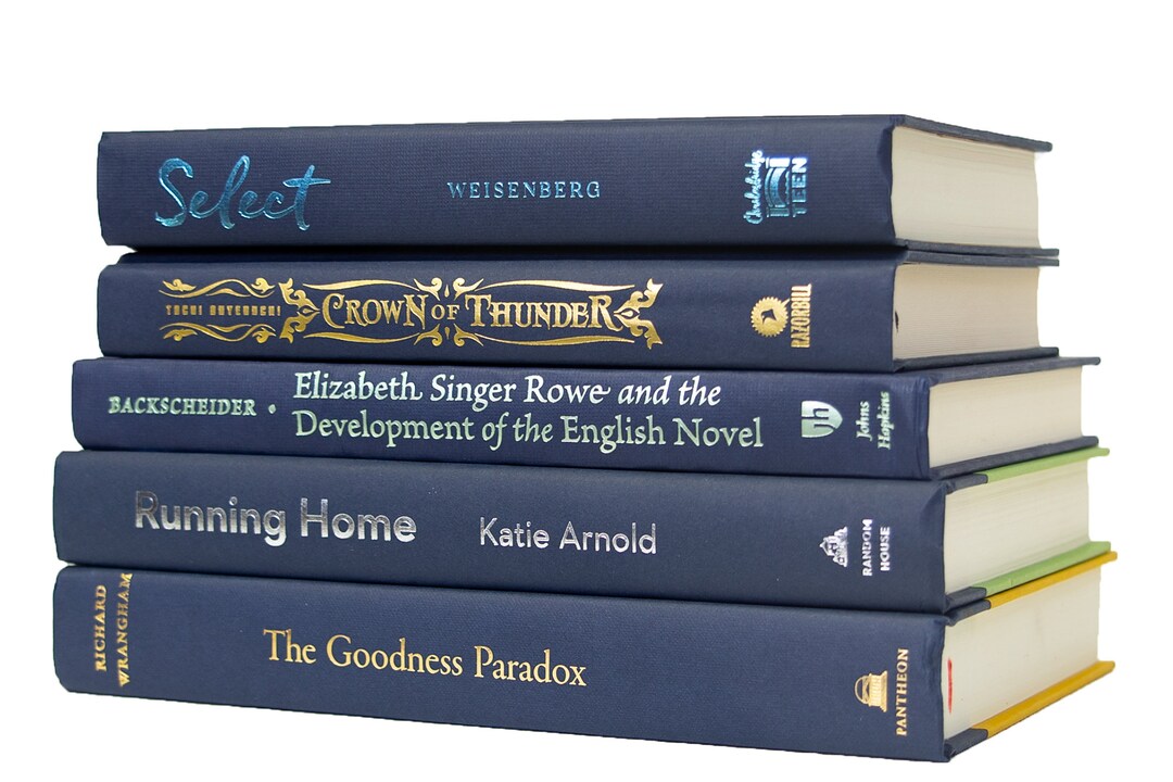 Navy Blue Book Stack- 5 Books Office, Home, Staging, Wedding, Props ...