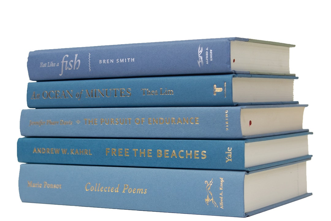 Marlin Blue Book Stack- 5 Books Office, Home, Staging, Wedding, Props ...