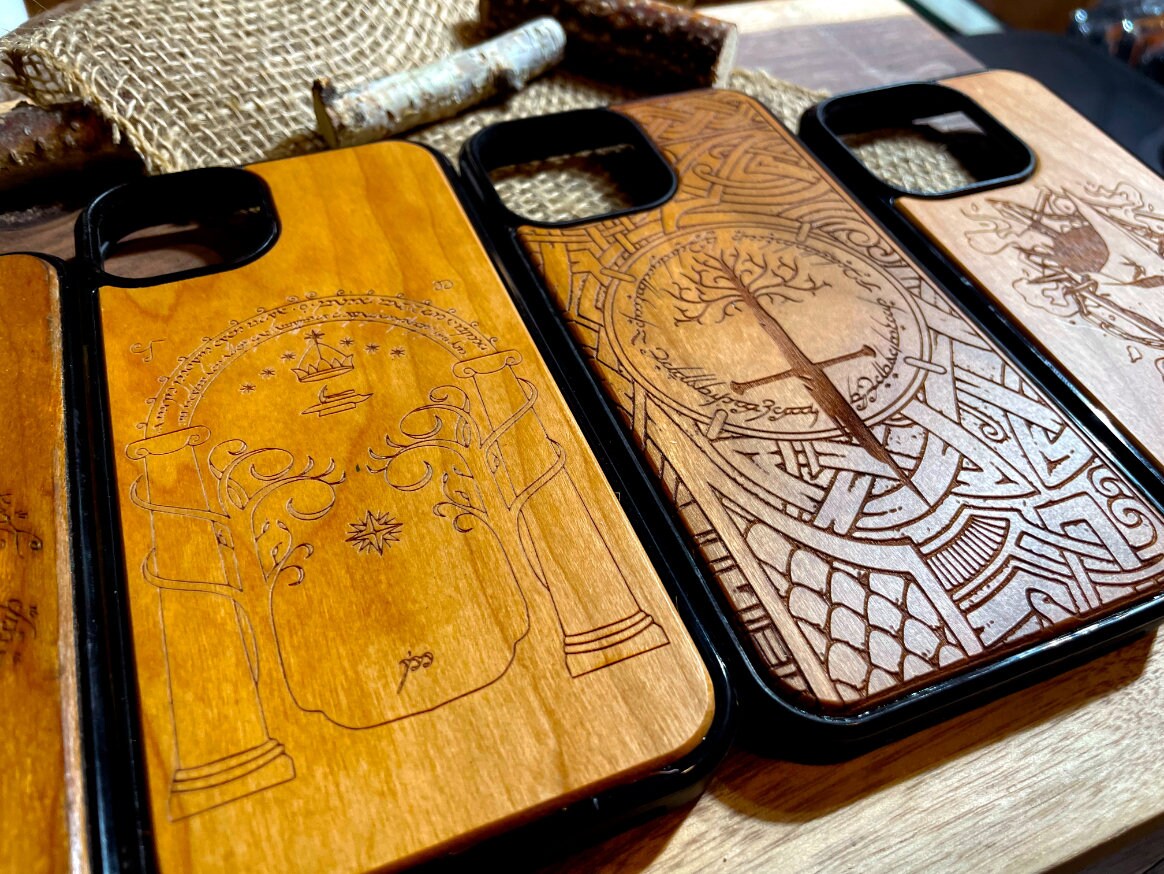 Lord of the Rings Wood Phone Case LOTR Sauron Door Durin Aragorn Sword ...