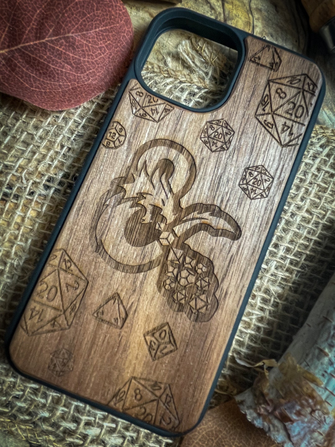 Dnd Logo With Dices Wood Phone Case RPG Logo Red for iPhone , Samsung ...