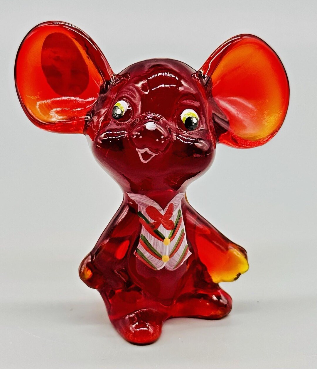 Fenton Ruby Red Glass Mouse Handpainted Signed S Davis Holiday Chums ...