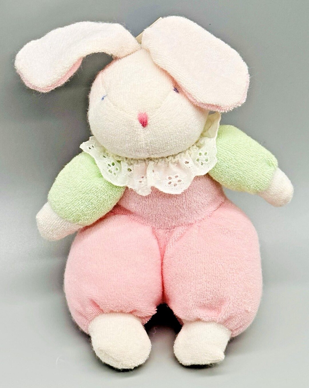 First Peek Terry Cloth Bunny Rabbit Plush Color Block Rattle 8" Pink ...