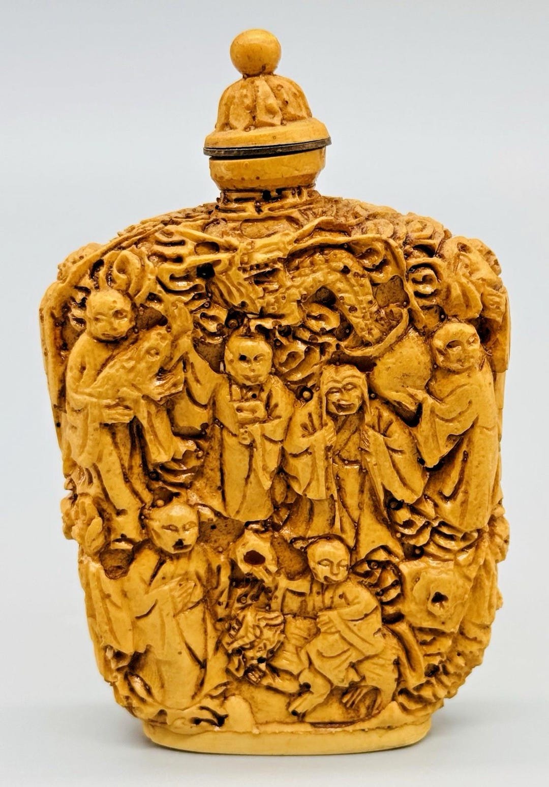 Vintage Chinese Hand Carved Snuff Bottle Monks Musical Instruments 3.5 ...