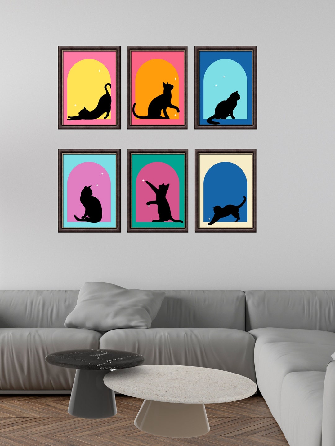 Cat Print Set of 6, Colorful Cat Gallery Wall Set, DIGITAL DOWNLOAD ...