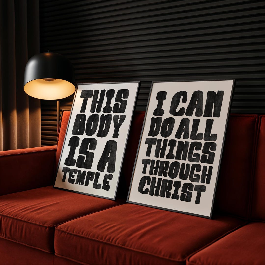 Christian Gym Wall Art Set of 2: Black Home Gym Prints, Christian ...