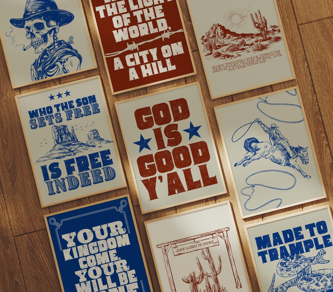 Western Christian Wall Art Set of 9: Rustic Cowboy Scripture & Bible ...