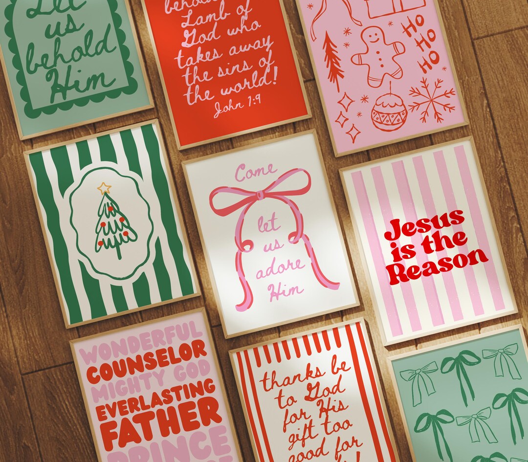 Trendy Christian Christmas Wall Art Set of 9: Maximalist Scripture ...