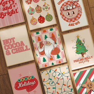 Retro Christmas Print Set of 9: Trendy Holiday Wall Art, Kitschy ...