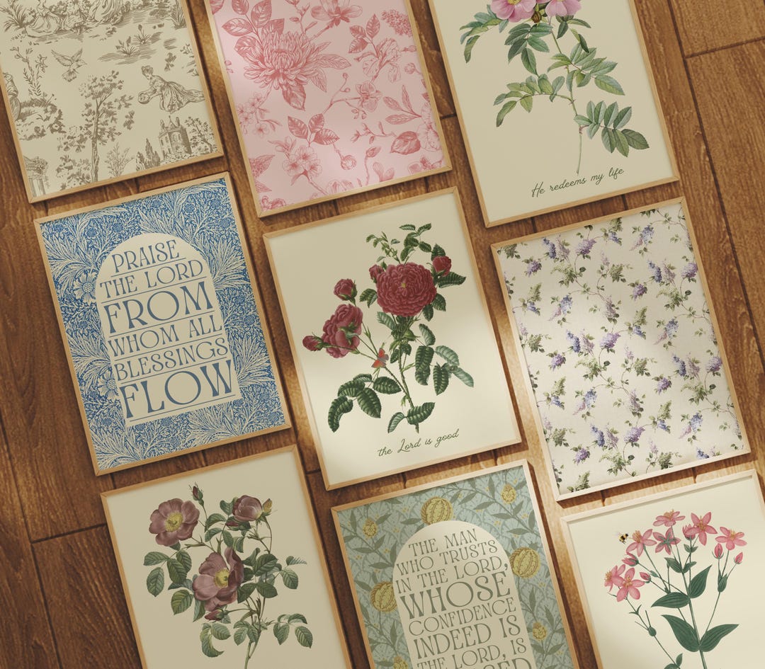 Vintage Christian Wall Art Set of 9: Trendy Coquette Scripture Prints ...
