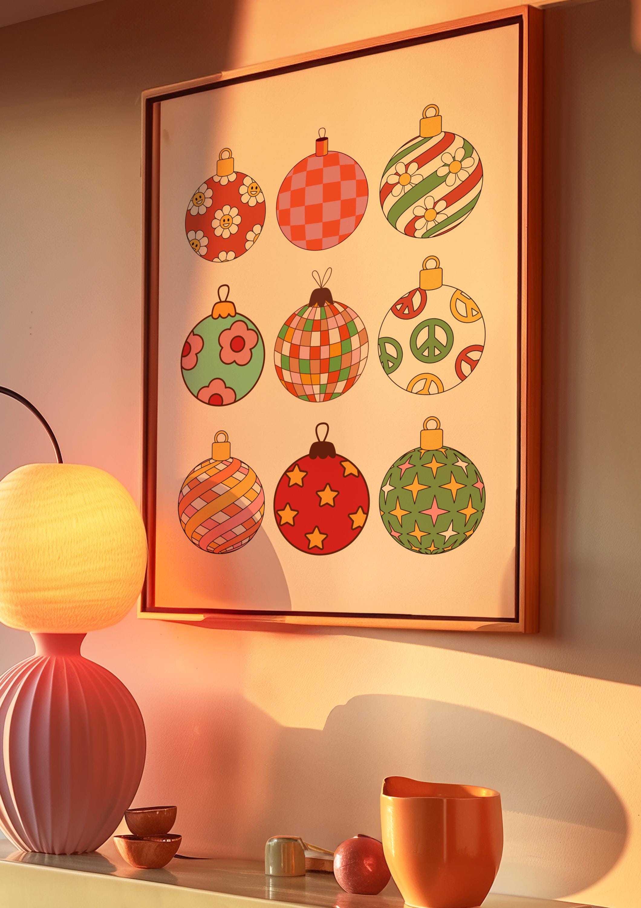 Retro Christmas Print Set of 9: Trendy Holiday Wall Art, Kitschy ...