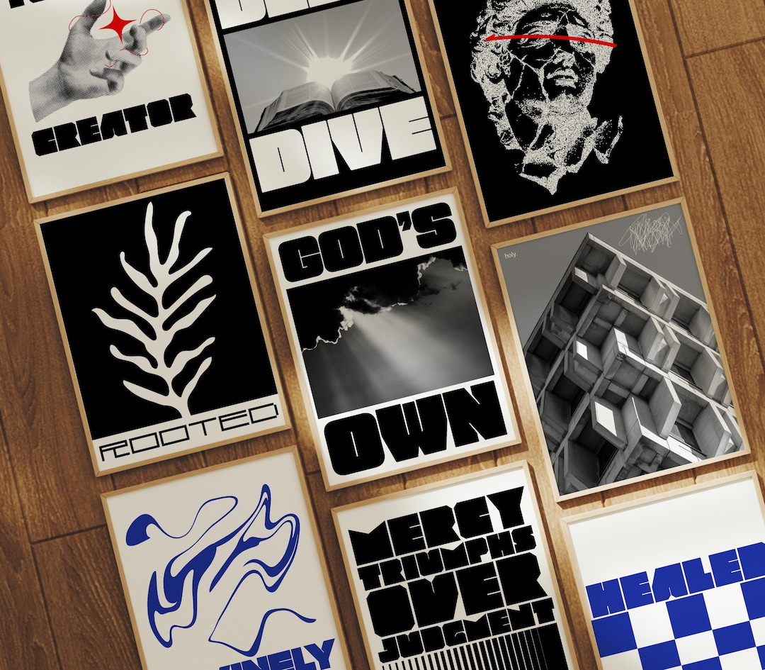 Modern Christian Wall Art Set of 9: Trendy Bible Verse Prints ...