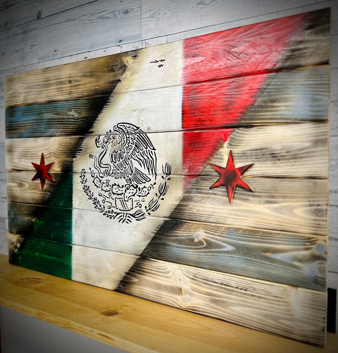 Chicago/mexican Rustic Wood Flag 20x32 - Wall Art - Gift - Rustic ...