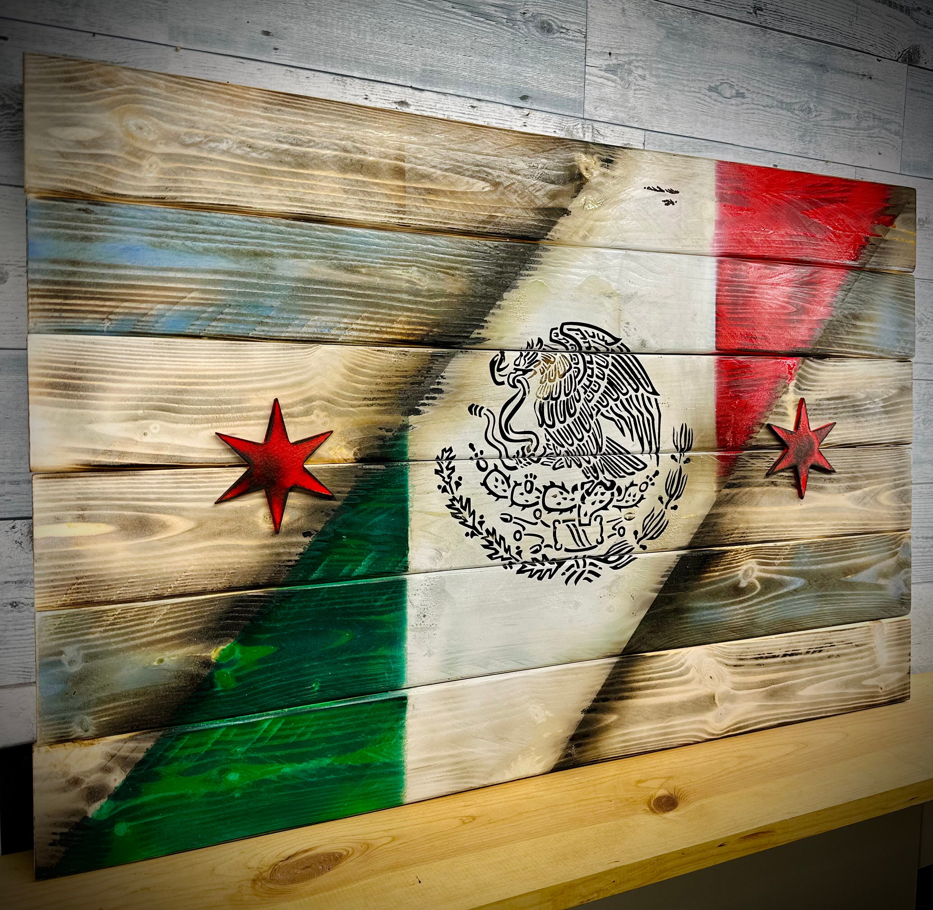 Chicago/mexican Rustic Wood Flag 20x32 - Wall Art - Gift - Rustic ...