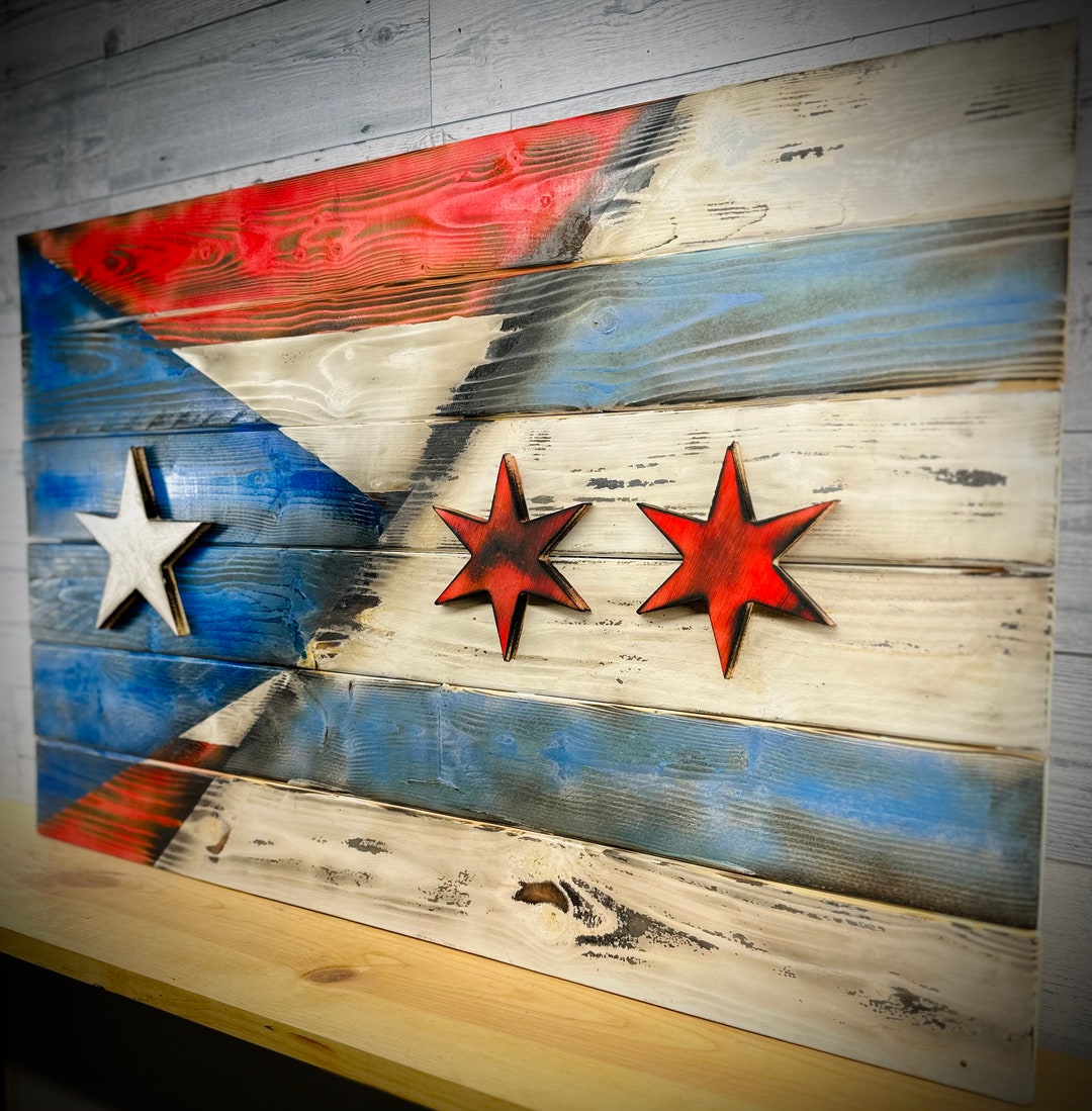 Chicago/puerto Rican Wood Flag 20x32 - Wall Art - Rustic - Gift ...