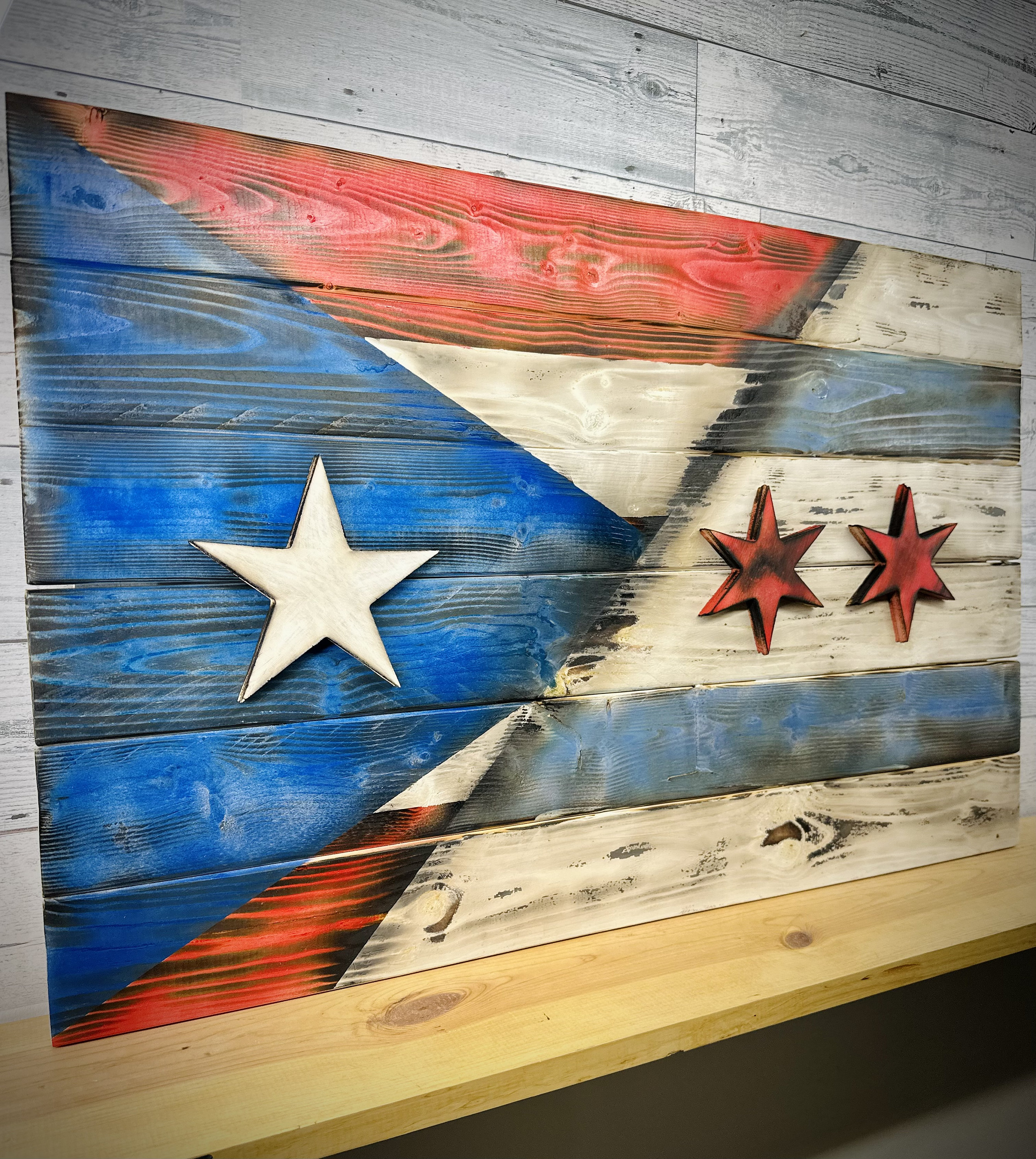 Chicago/puerto Rican Wood Flag 20x32 - Wall Art - Rustic - Gift ...