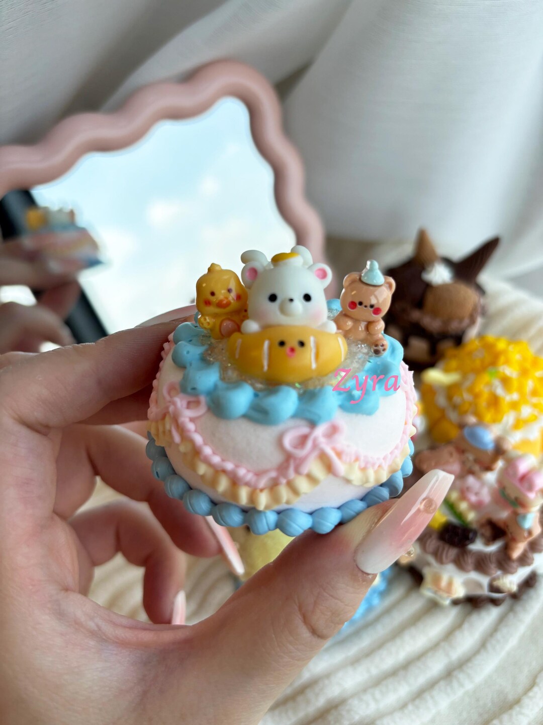 Mini Fake Cake, Cute Bear Blue Faux Cake, Birthday Decoration, Table ...