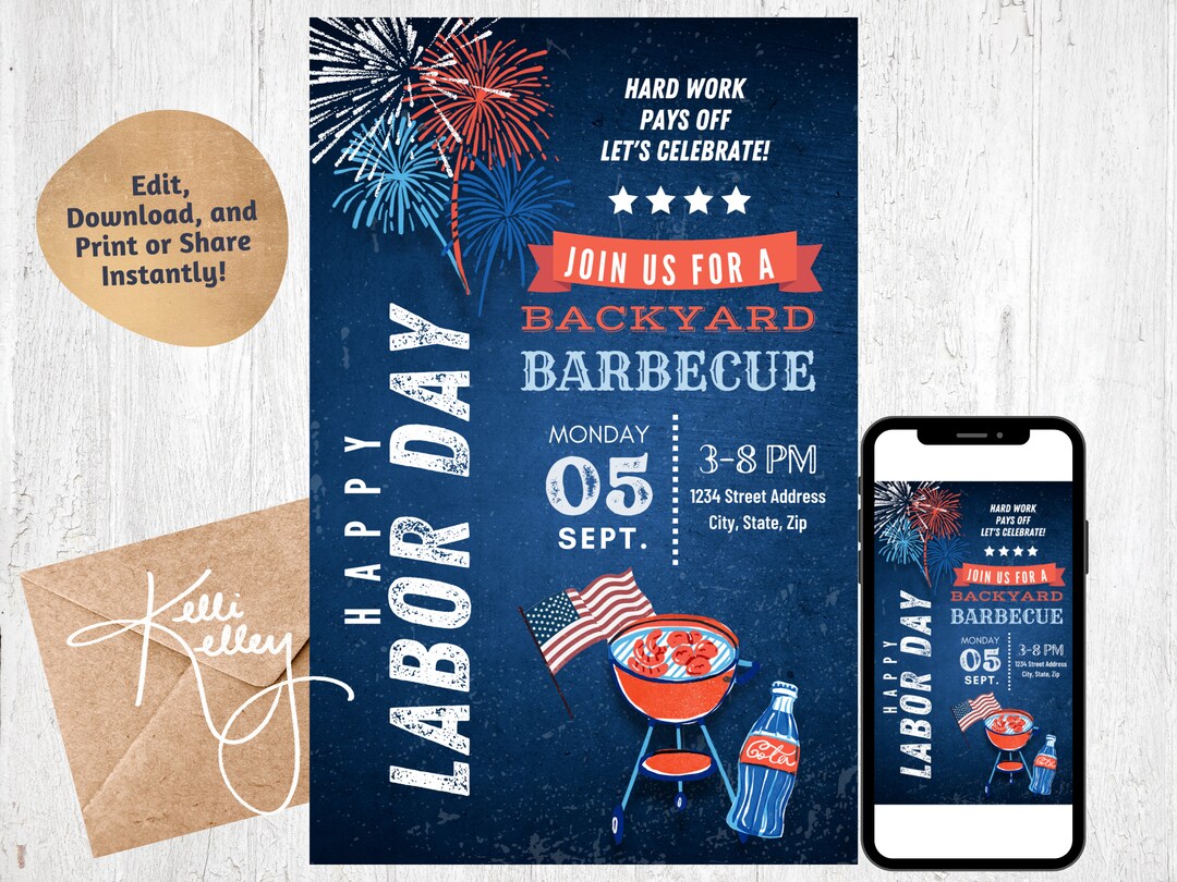 Labor Day Party Invitation | Labor Day BBQ Cookout Editable Template ...