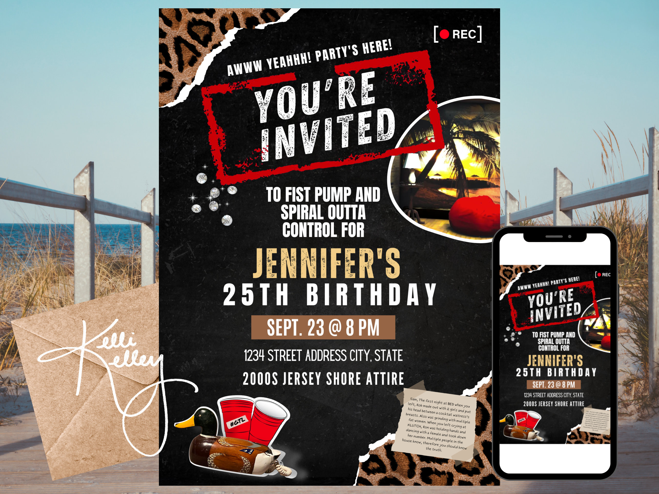 Jersey Shore Theme Party Invitation | Snooki Jenni Note, Pauly D Party ...