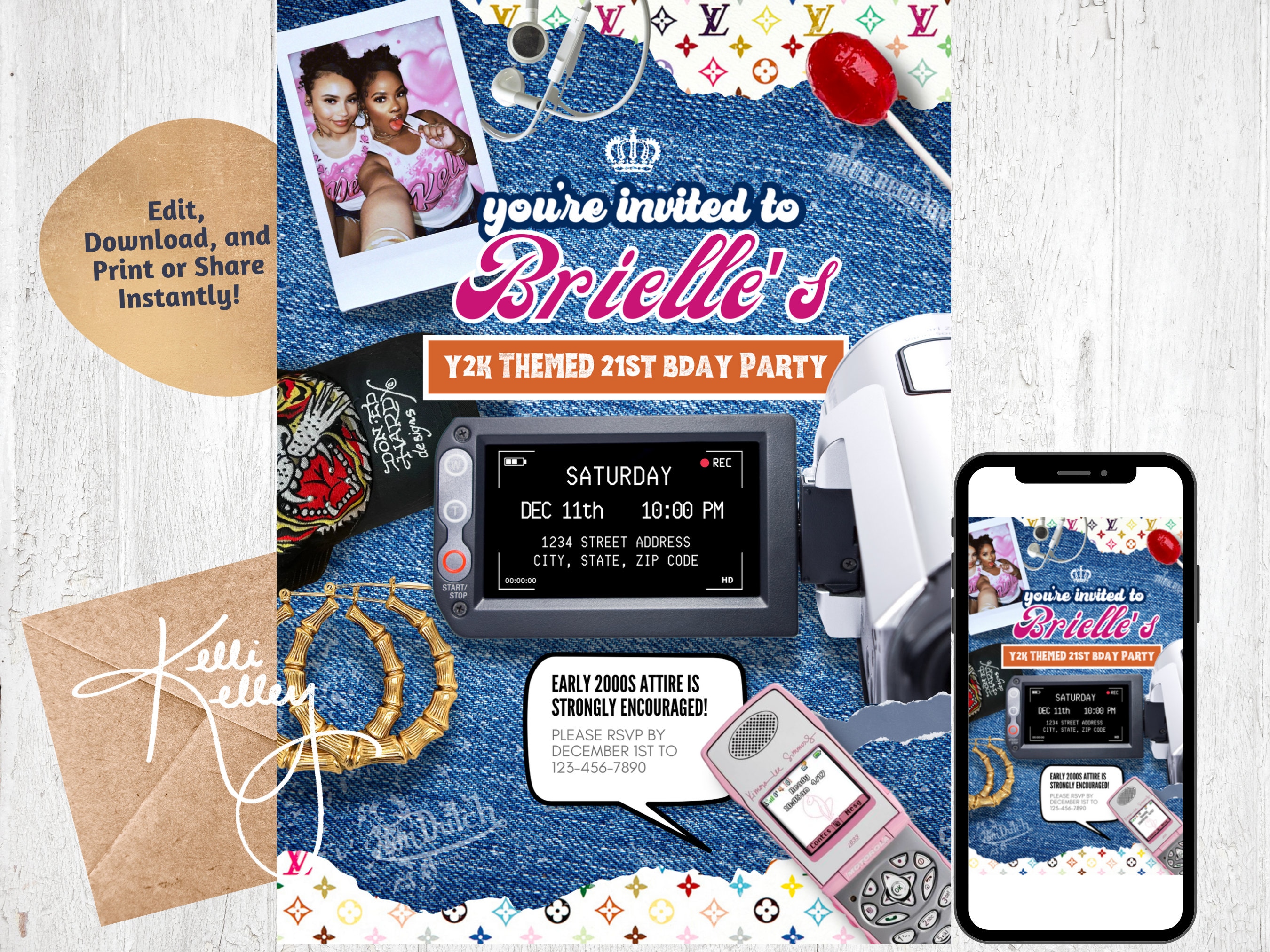 Early 2000s Y2K Themed Party Invitation, Canva Editable Printable ...