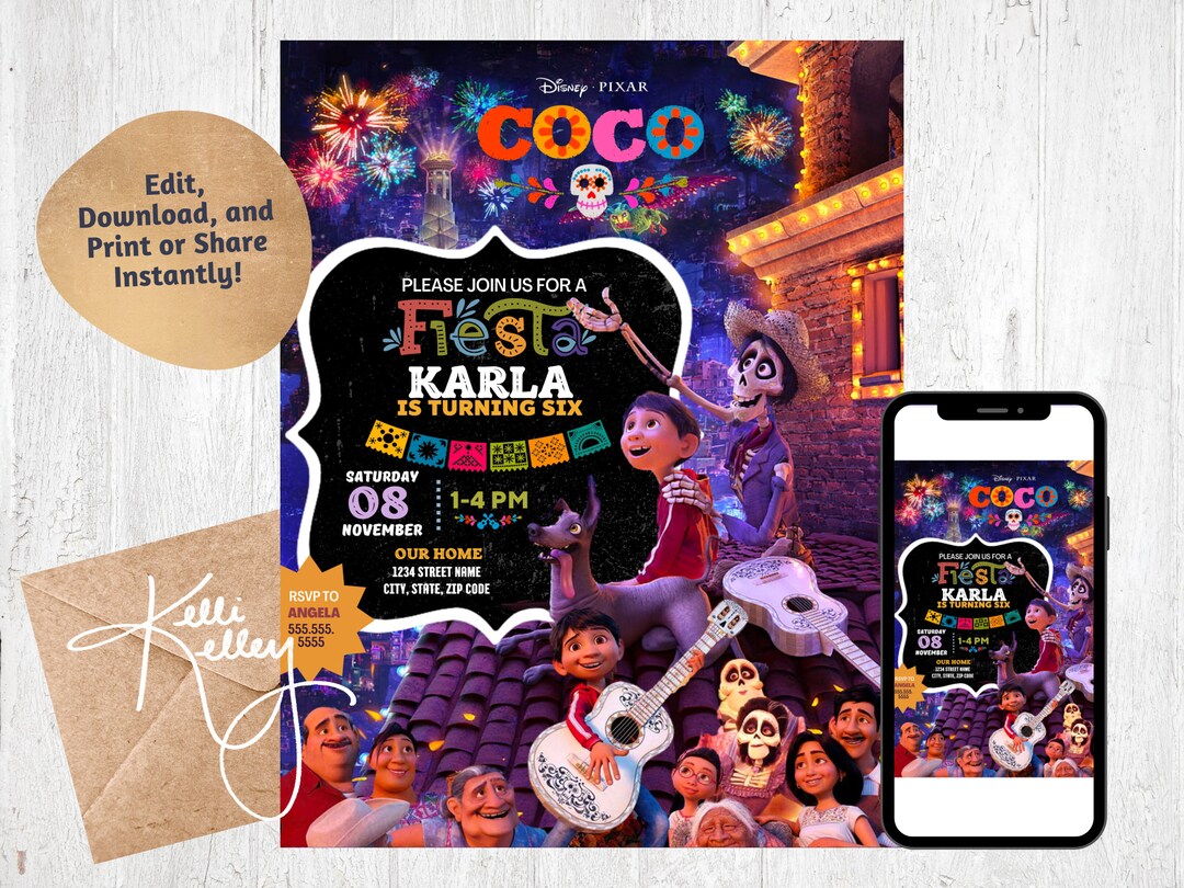 Coco Themed Birthday Party Invitation | Coco Kids Fiesta Invite, Feliz ...