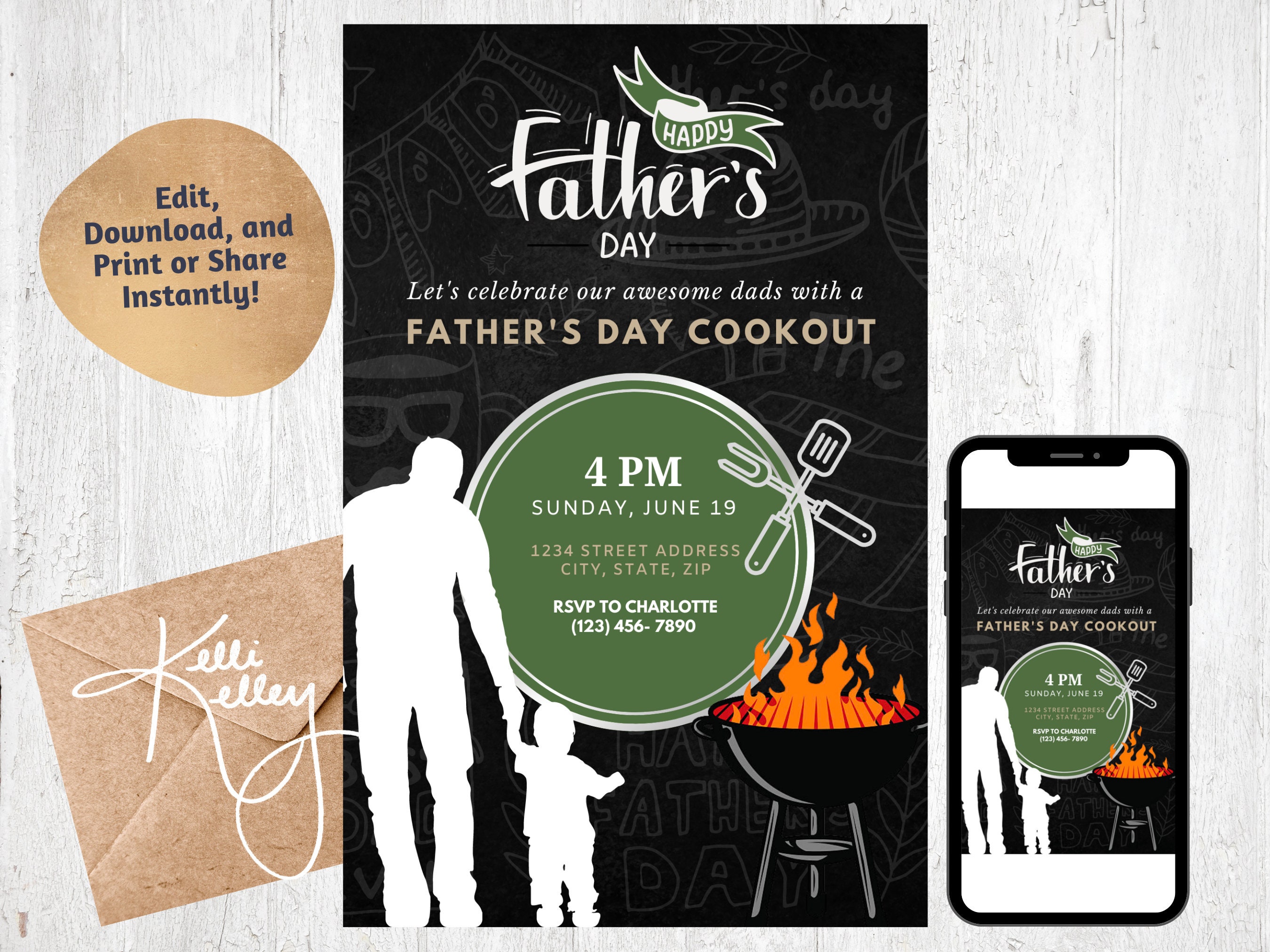 Happy Father's Day Cookout Invitation for Him | Father's Day BBQ Party ...