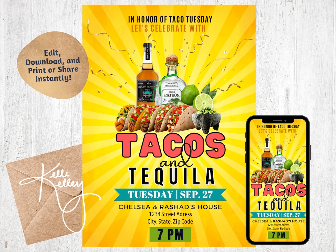 Editable Tacos and Tequila Invitation | Taco Tuesday, Taco Flyer ...
