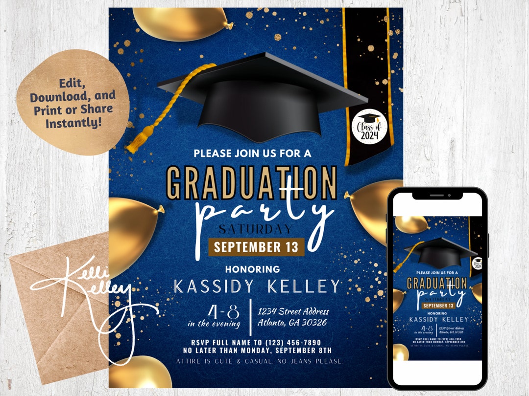 Graduation Party Invitation Template | Printable Class of 2024 Grad ...