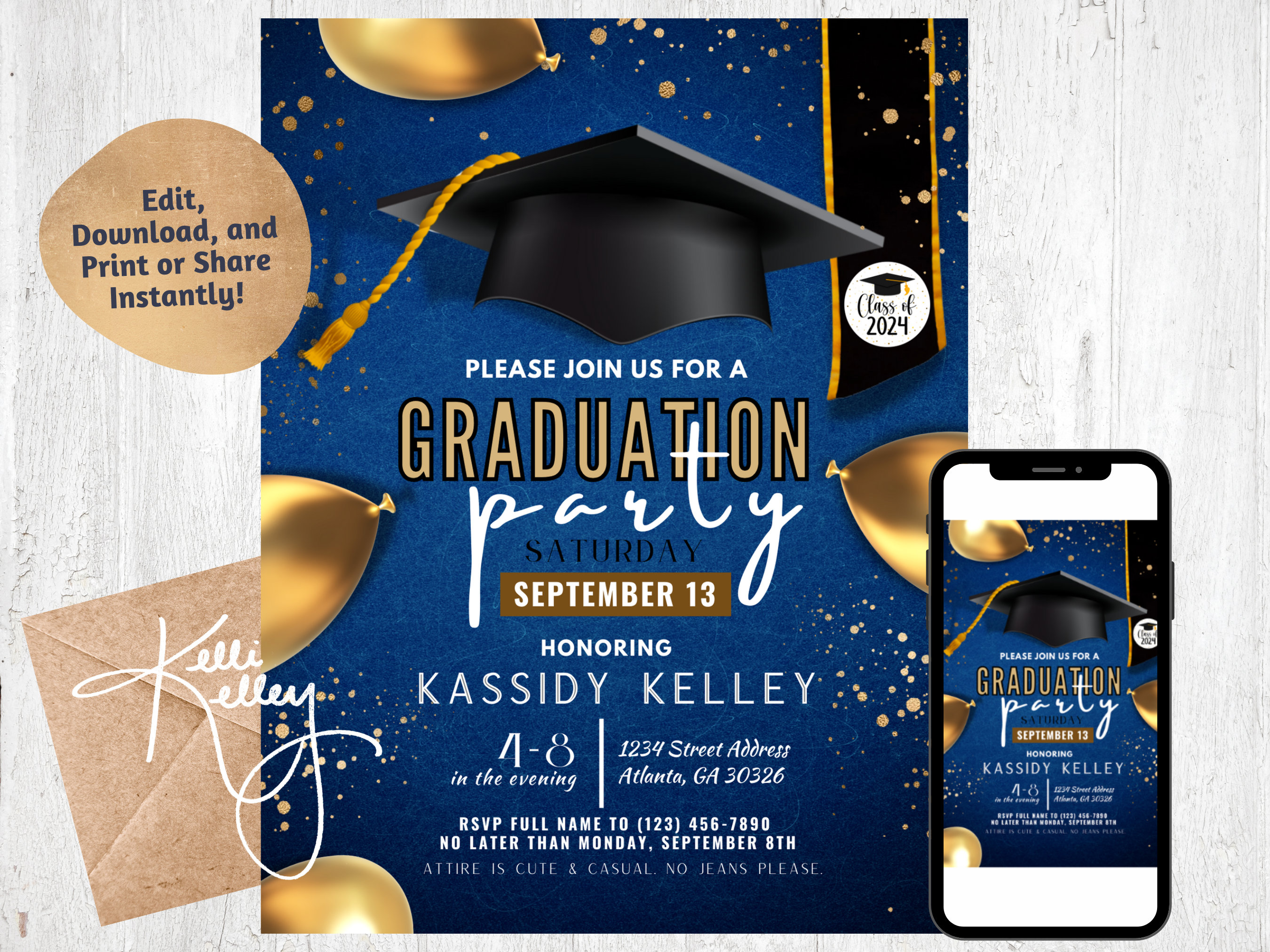 Graduation Party Invitation Template | Printable Class of 2024 Grad ...