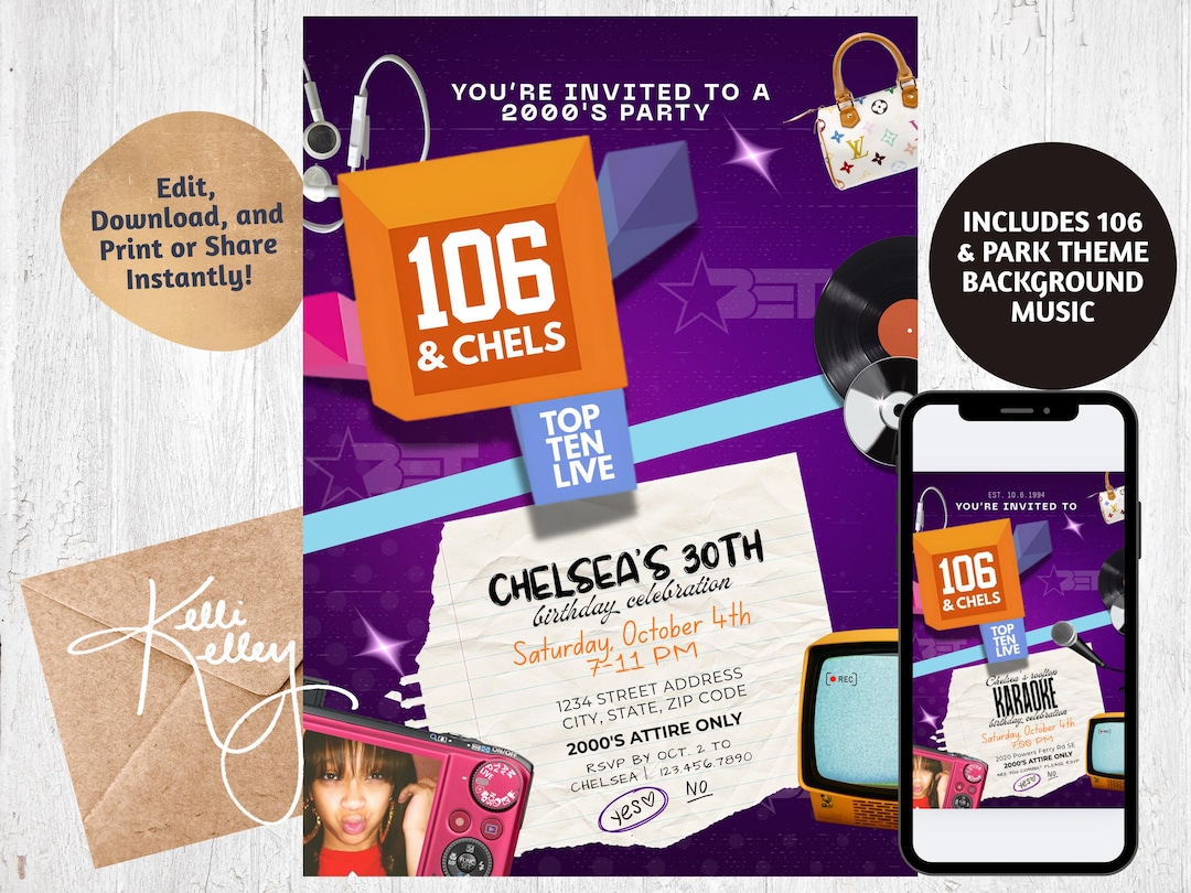 106 & Park 2000s Y2K Party Invitation Flyer Template | BET 106 and Park ...