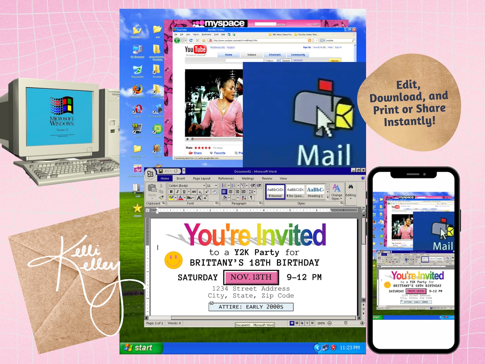 Y2K Early 2000s Party Animated Invitation, Myspace Airbrush Wallpaper ...