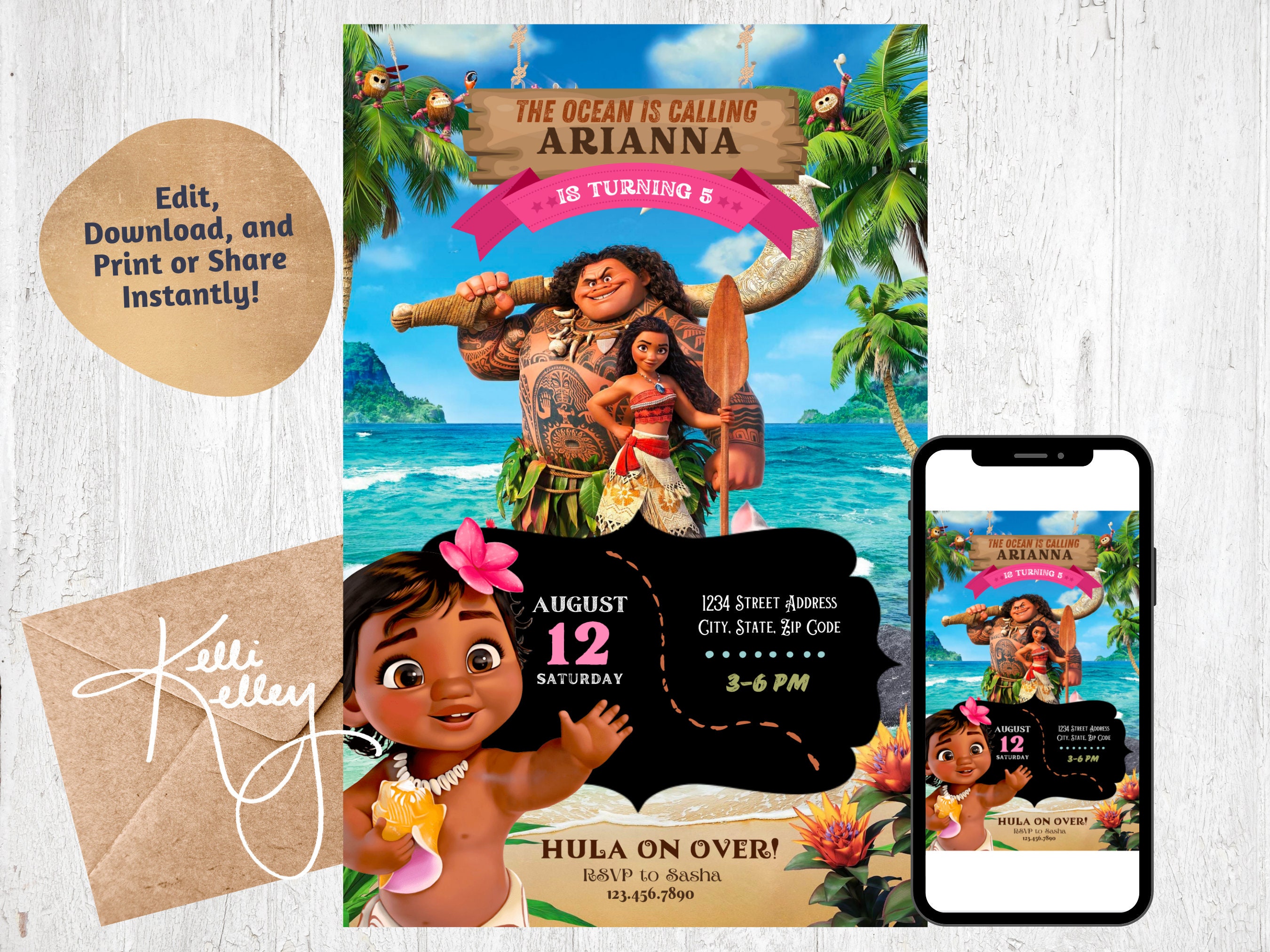 Moana LUAU Invitation for Girls Birthday Party | Moana Themed Party ...
