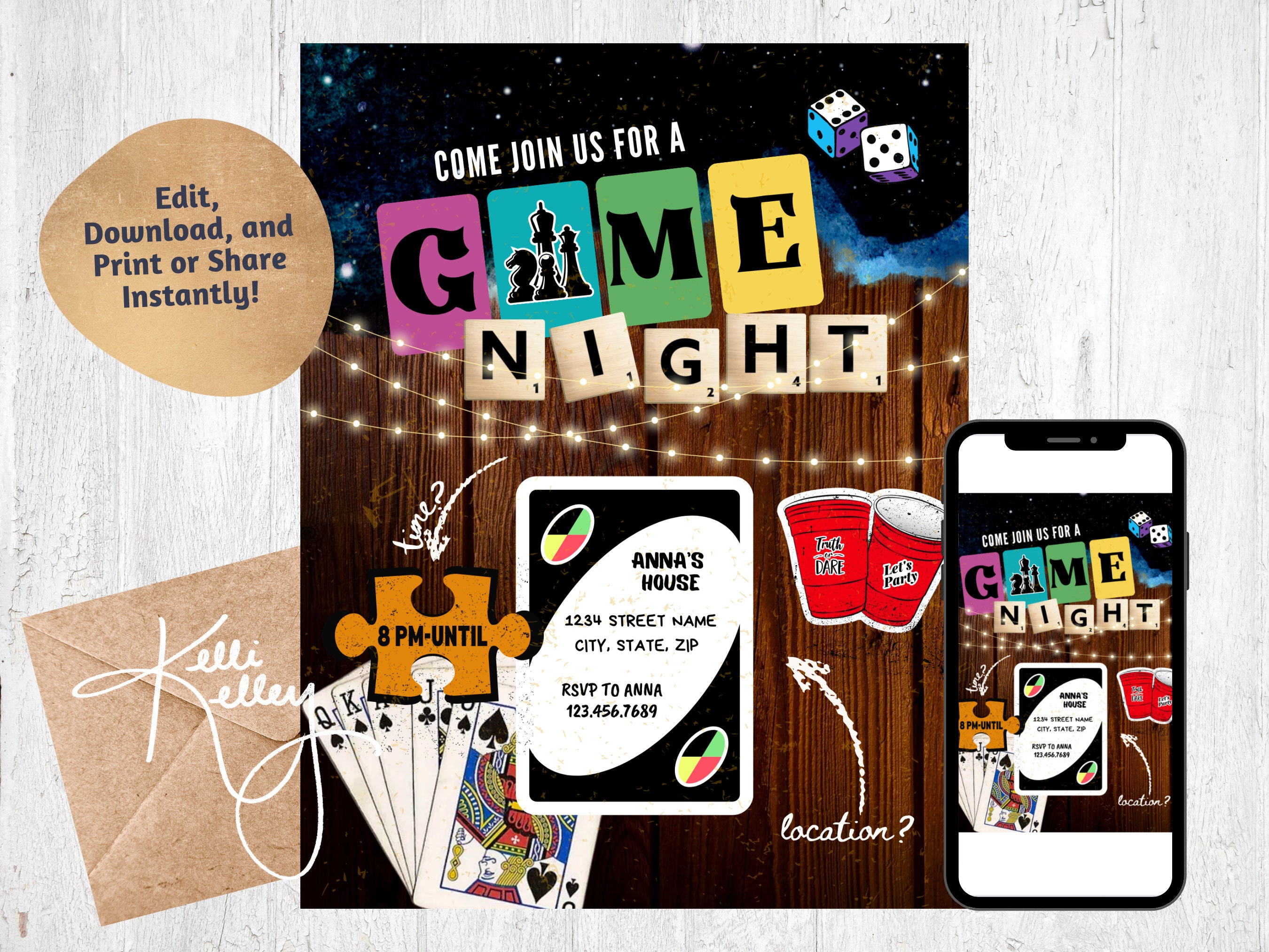 Game Night Party Invitation | Family, Friends, Adult Game Night Party ...