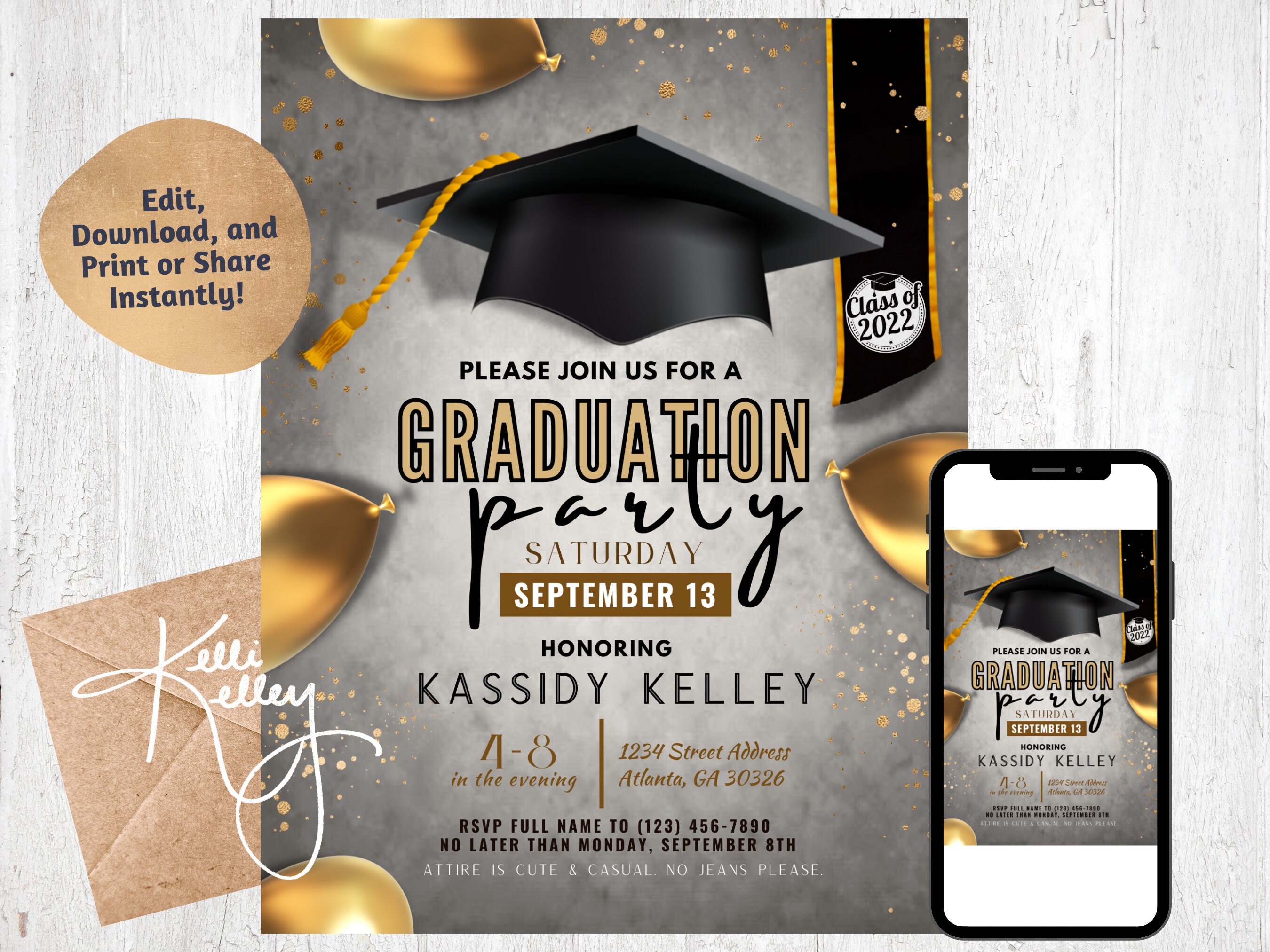 Graduation Party Invitation Gold and Black Class of 2022 - Etsy
