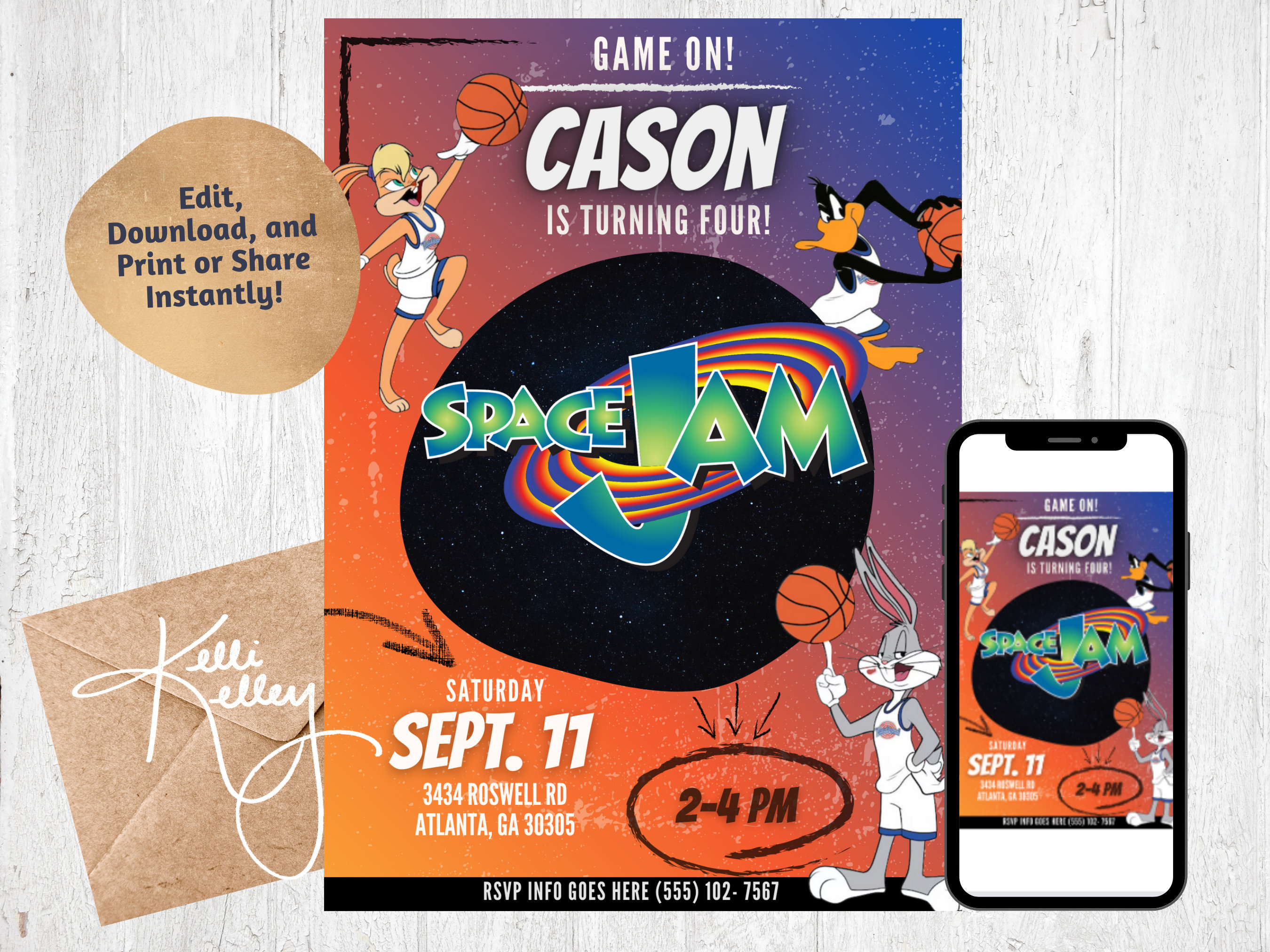 Space Jam Party Invitation | Basketball Birthday Party Invite ...