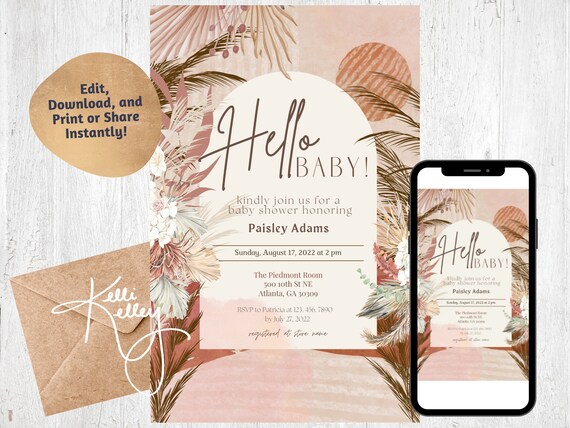 Boho Chic Baby Shower Invitation for Her Bohemian Style Baby - Etsy