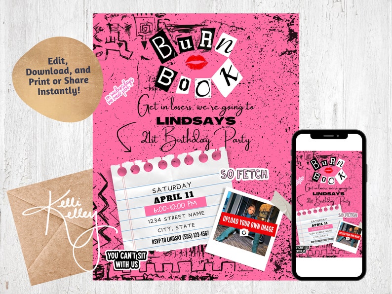 Mean Girls Party Invitation | Burn Book Invite, Mean Girls 21st ...