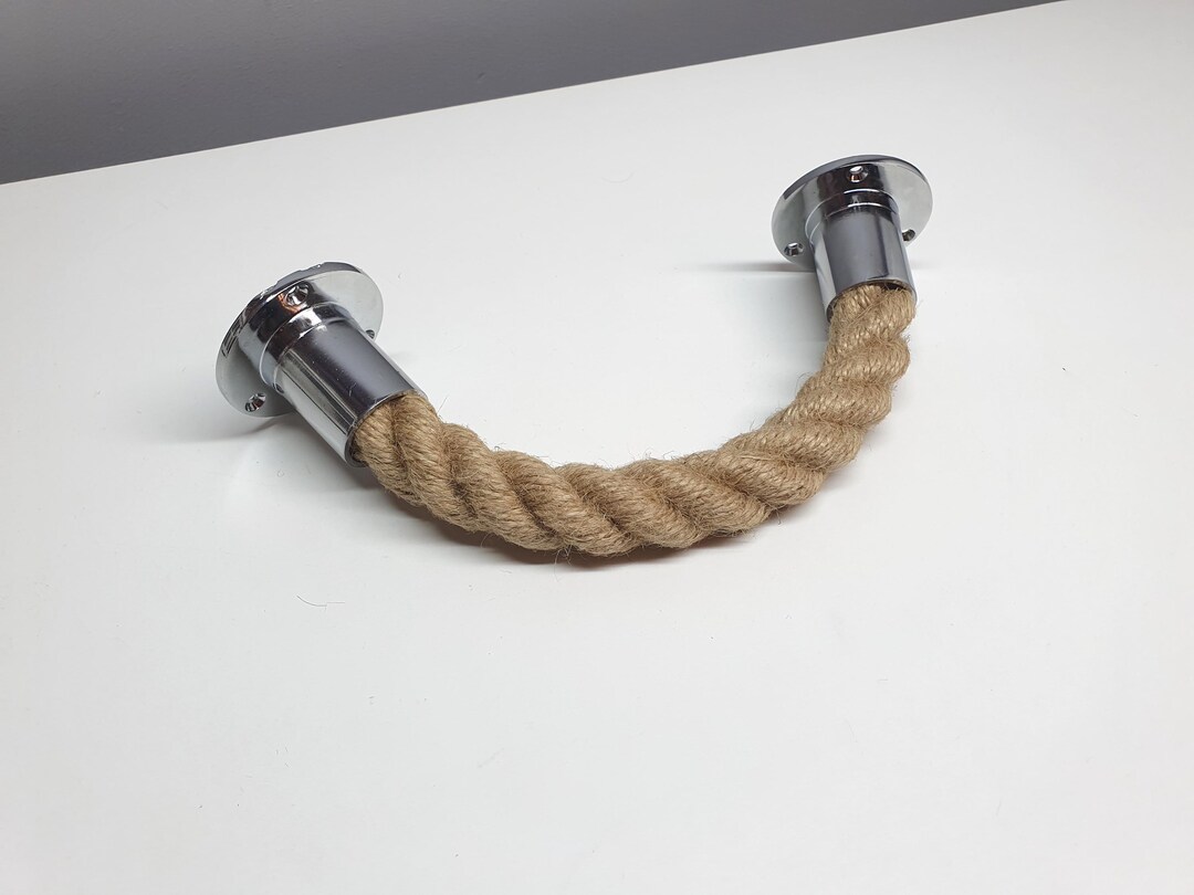 Handcrafted Drawer Pull .. Jute Rope Handle With Chrome Metal Hardware ...