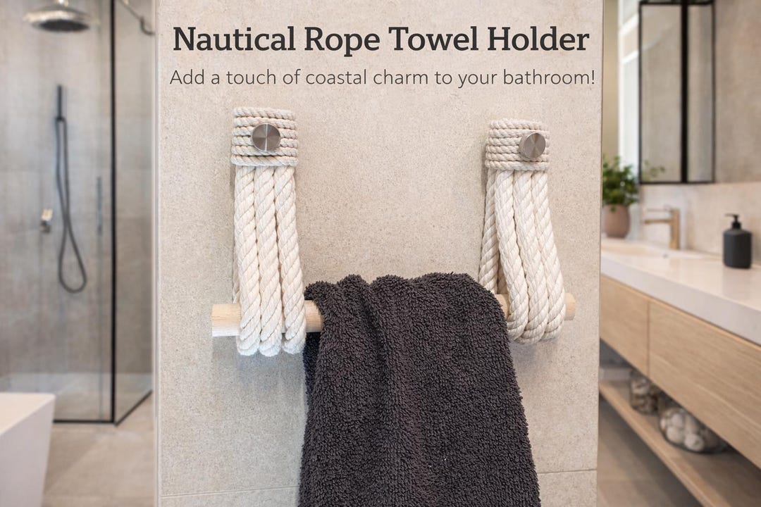 Handmade Cotton Rope Towel Holder, Beech Wood Bar, Minimalist Bathroom ...