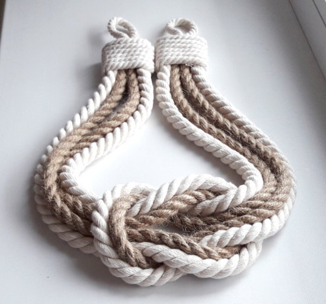 Cotton and Jute Rope Curtain Tie Back Nautical Decor Double Square Knot ...