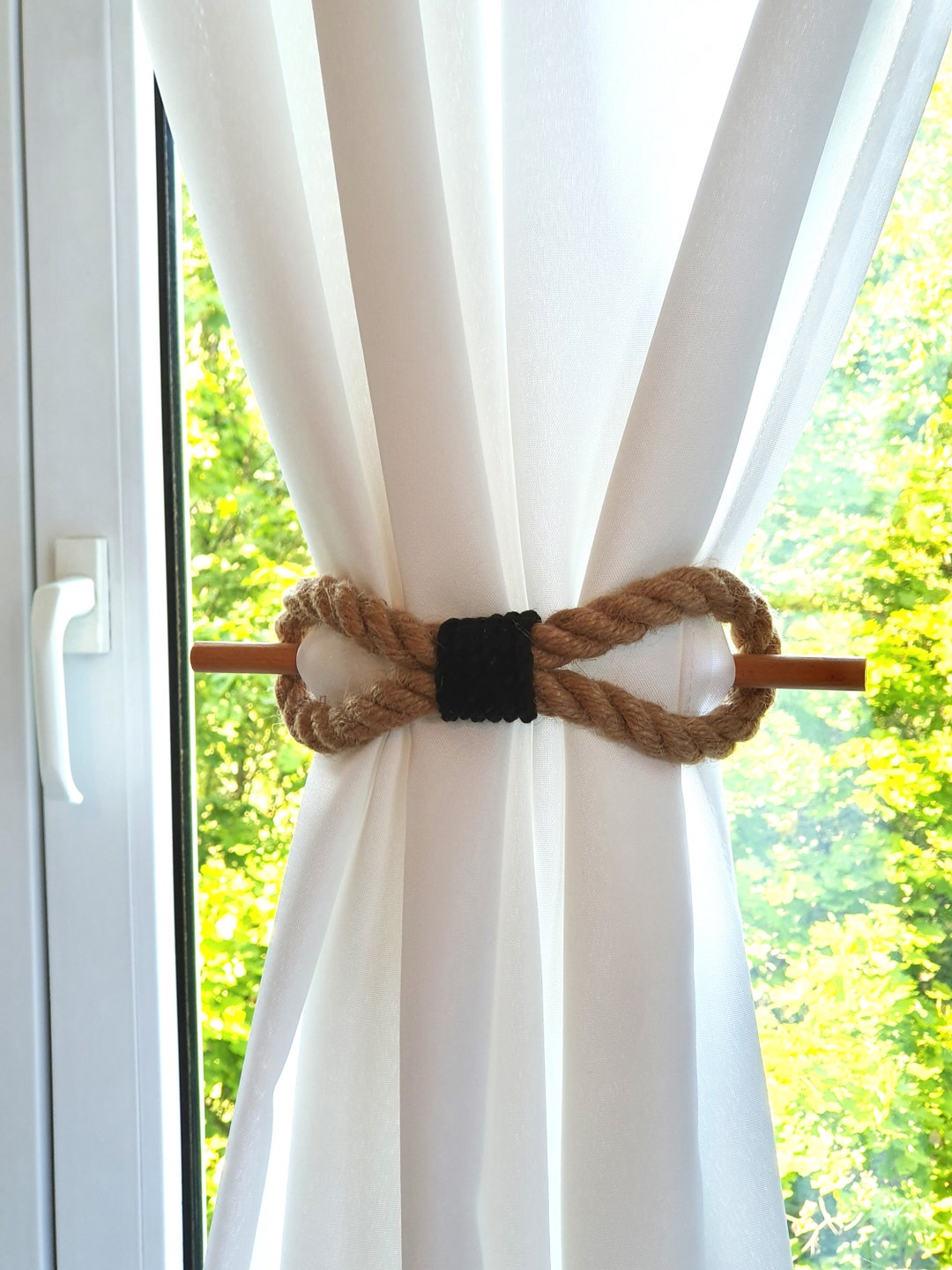 Curtain Tie Back Jute Rope Black Rope Window Design Curtain Tiebacks ...