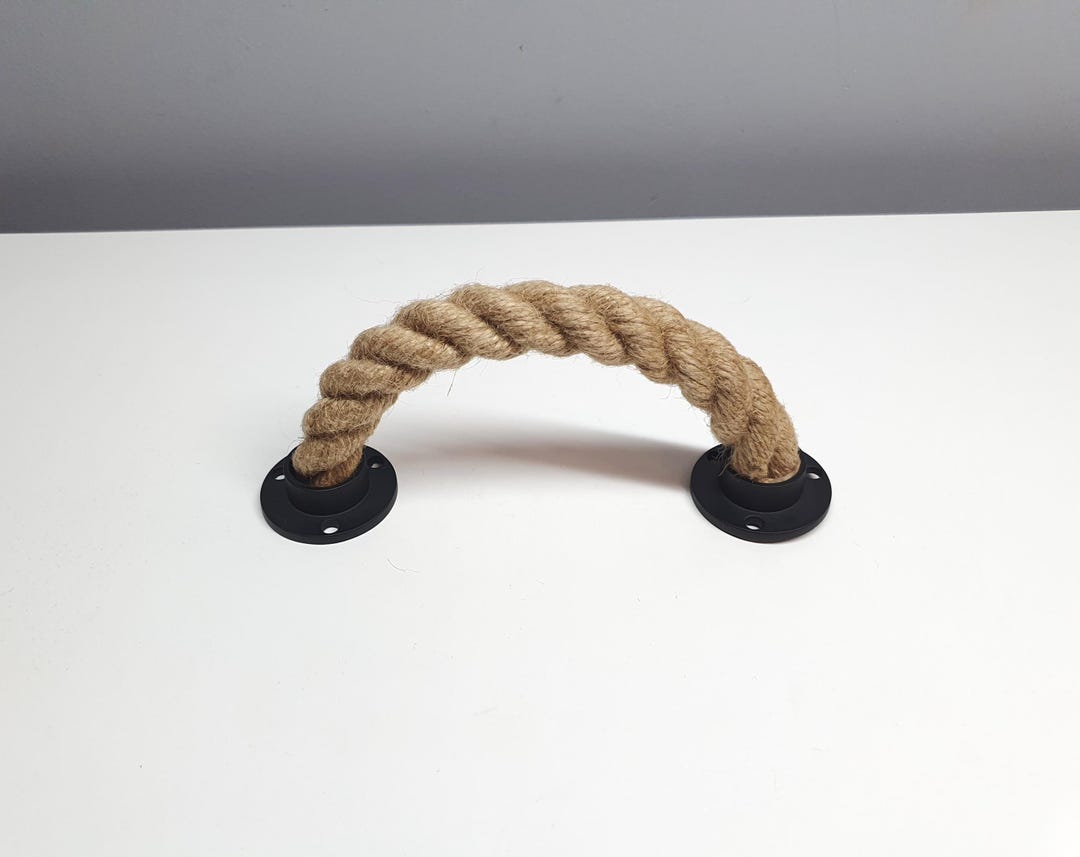 Handcrafted Drawer Pull .. Jute Rope Handle With Black Metal Hardware ...