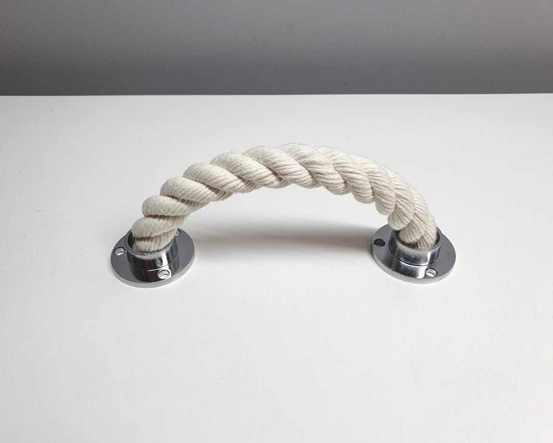 Handcrafted White Cotton Rope Drawer Pull With Chrome Hardware - Etsy