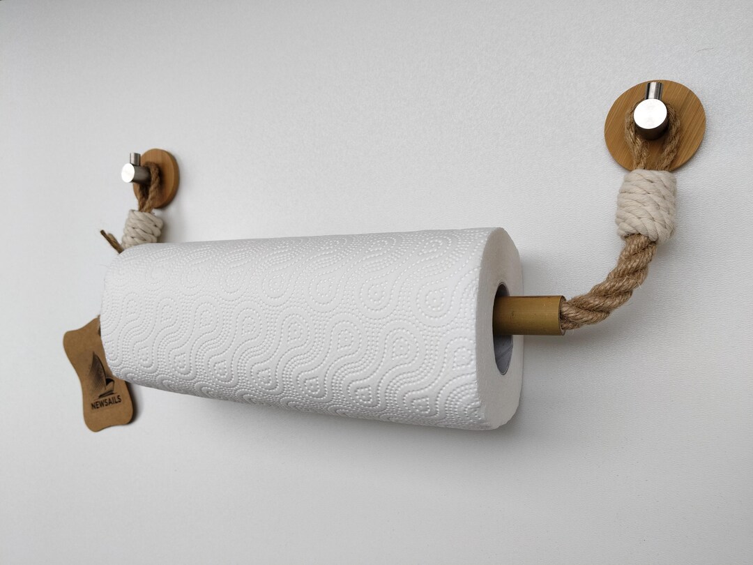 Jute Rope Paper Towel Holder: Bamboo Rod, Metal Hooks - Etsy
