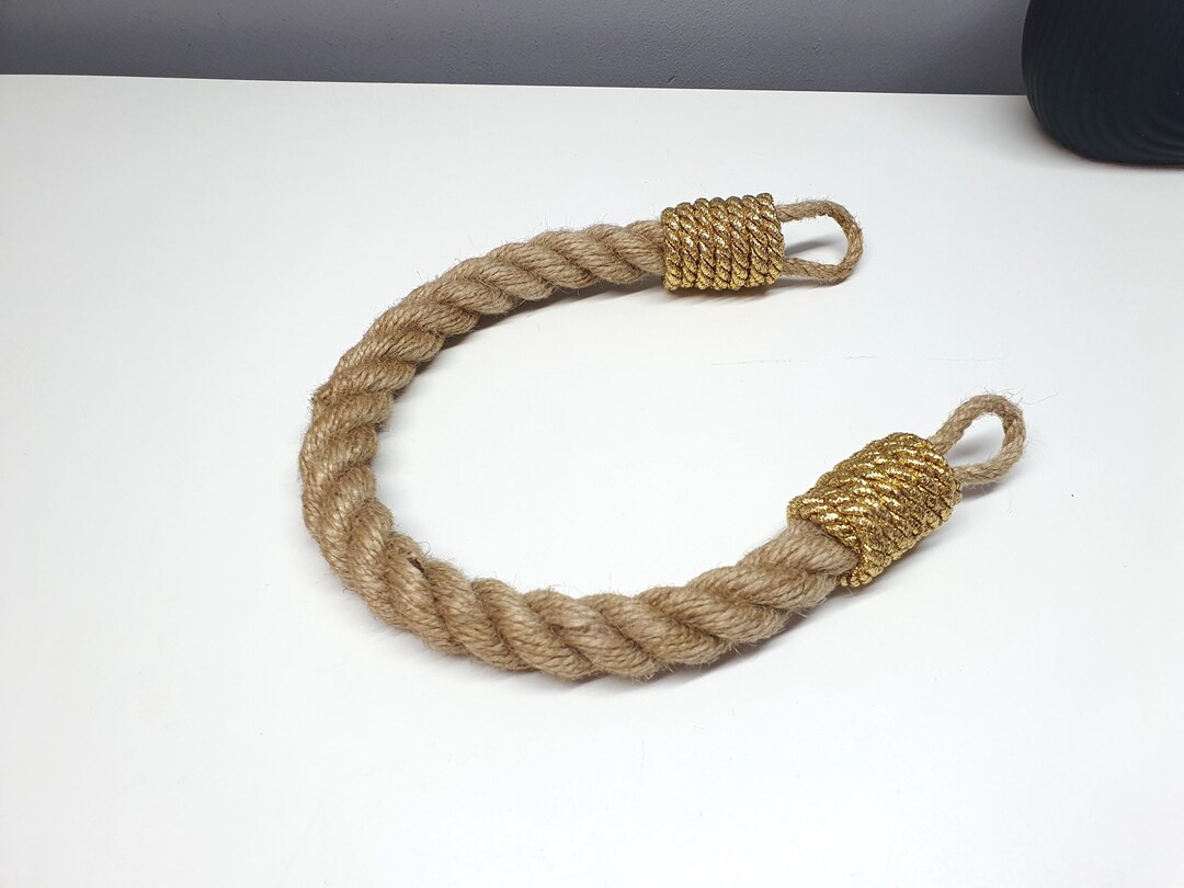 Jute Curtain Tiebacks With Gold Rope, Boho Curtain Holdbacks, Rustic ...